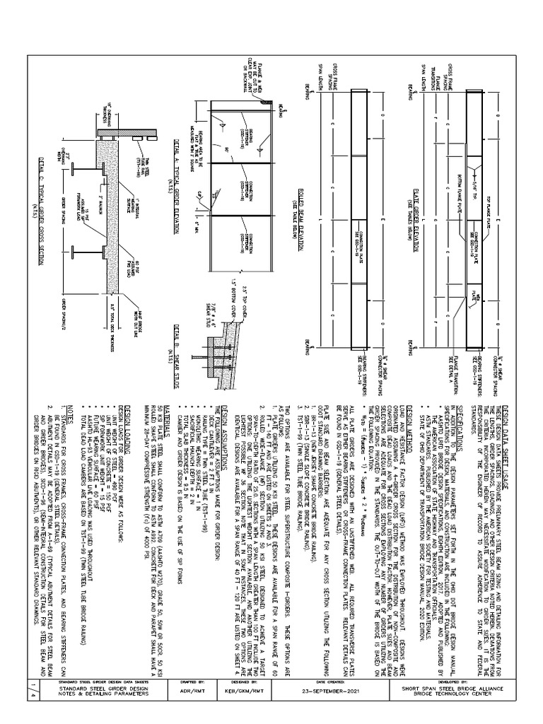 ODOT SSSBA Short Span Steel Design Data Sheets Revised 10-11-21 | PDF