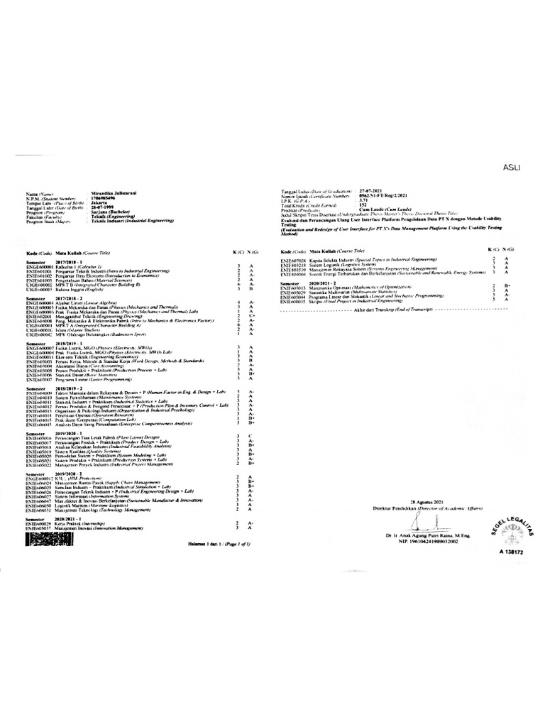 Academic Transcript | PDF