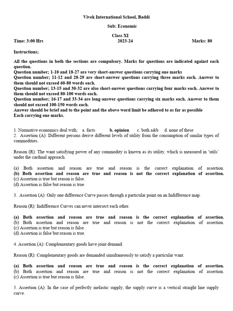 Class XI Economics Exam Paper | PDF | Elasticity (Economics) | Demand