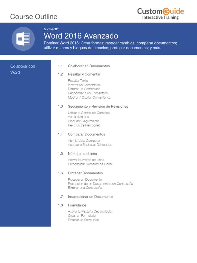 Word 2016 Avanzado Esquema | PDF | Microsoft Word | Software