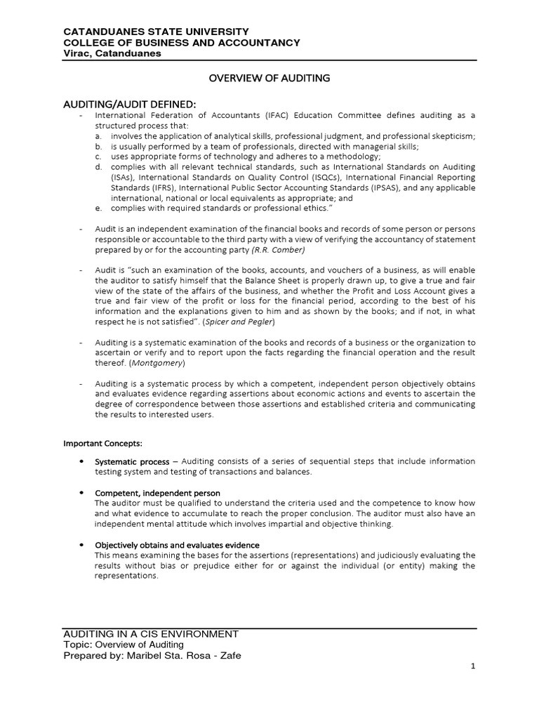 CHAPTER 1 - Overview of Auditing | PDF | Audit | Financial Audit CHAPTER 1 - Overview of Auditing | PDF | Audit | Financial Audit