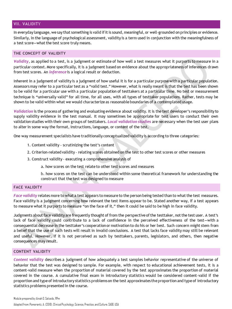 Vii. Validity | Download Free PDF | Validity (Statistics) | Statistics