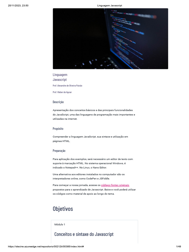 Linguagem Javascript | PDF | Script Java | Modelo de Documento por Objetos (DOM)
