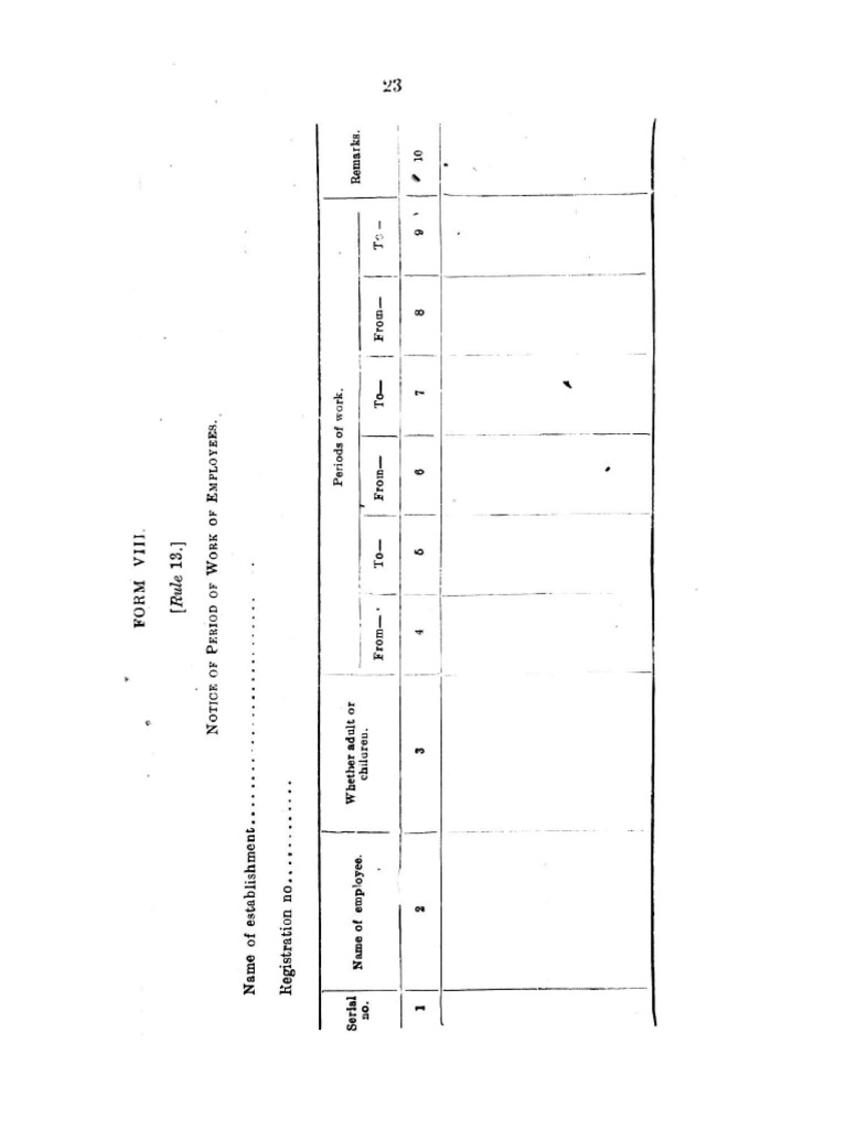 Form VIII - Notice of Period of Work of Employees | PDF