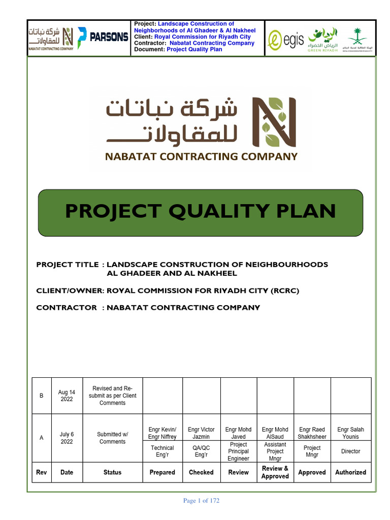 PROJECT QC PLAN - AGAN (Revision Submission As Per RCRC Comments) | PDF ...