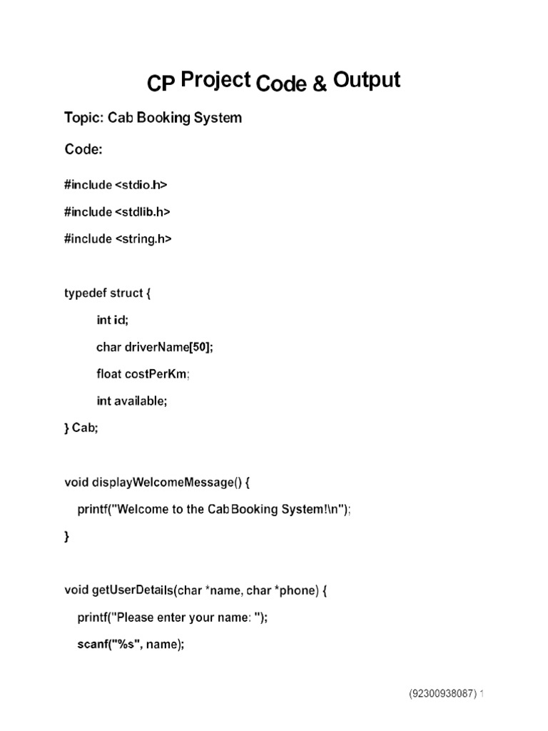 Cab Booking Service Code | PDF