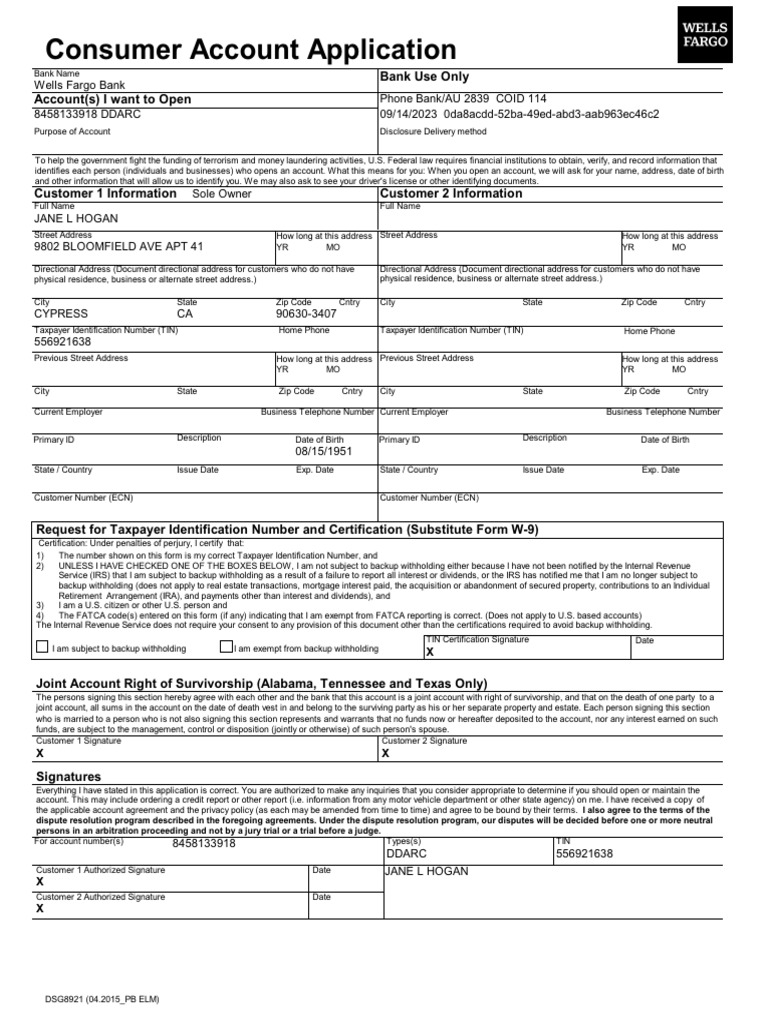 Consumer Account Application | Download Free PDF | Internal Revenue ...