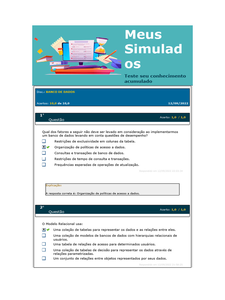 Meus Simulados2 - Banco de Dados | PDF | Bancos de dados | Tabela ...
