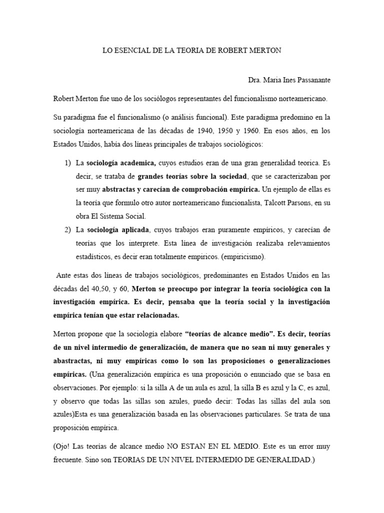 Lo Esencial de La Teoria de Robert Merton | PDF | Sociología | Teoría