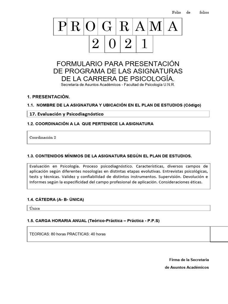Programa 2021 | PDF | Sicología | Evaluación