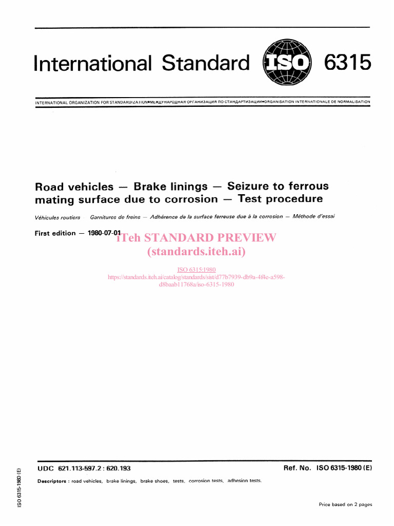 Iso 6315 1980 | PDF | Brake | Vehicle Technology