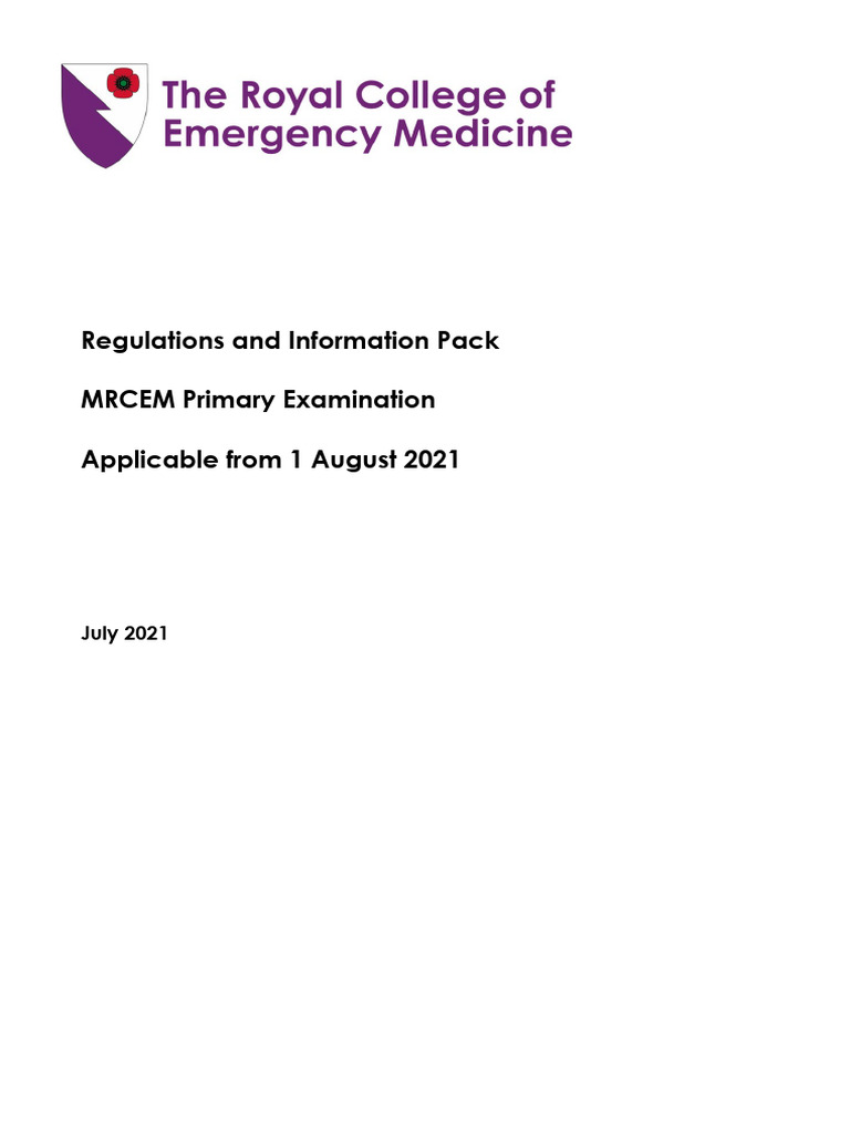 MRCEM Primary Regulations and Information Pack | PDF | Medicine
