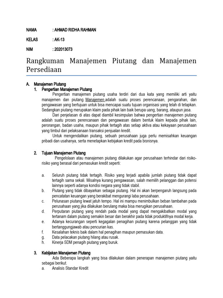 Rangkuman Manajemen Piutang Dan Manajemen Persediaan. | PDF | Karier ...