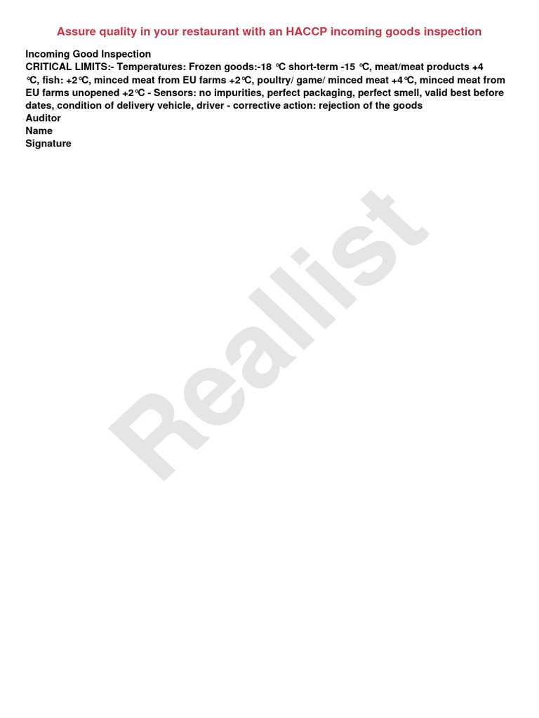HACCP Guidelines for Restaurant Inspections | PDF