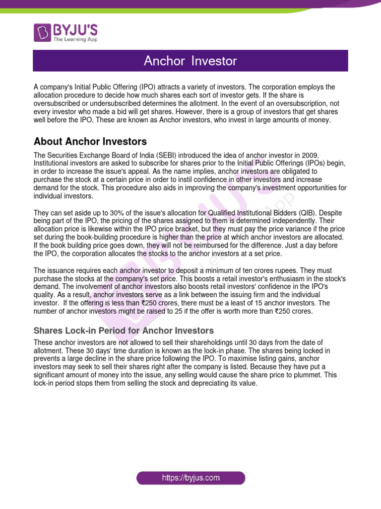 Anchor Investor | PDF | Initial Public Offering | Stocks