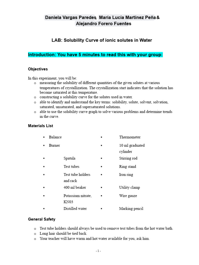 Lab Activity Solubility Curves | PDF | Solubility | Water