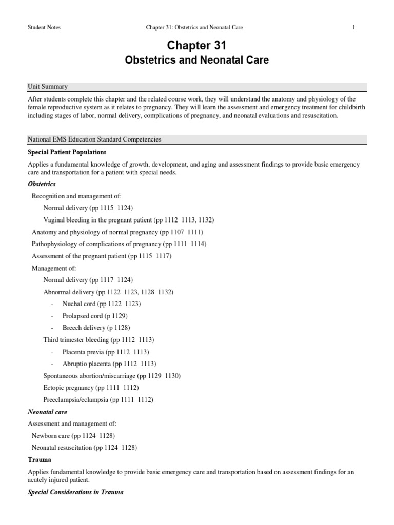 Chapter 31 Student Notes | PDF | Pregnancy | Childbirth