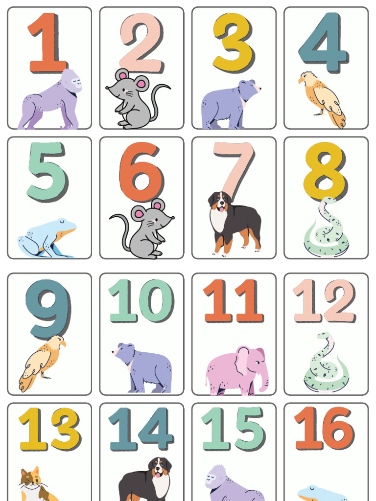 White Colorful Numbers From 1 To 20 Flashcards | PDF