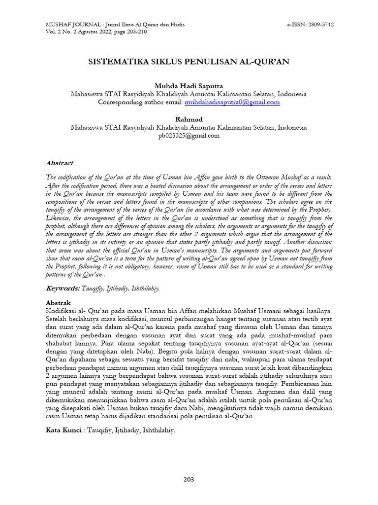 Siklus Penulisan Al-Qur'an Usmani | PDF