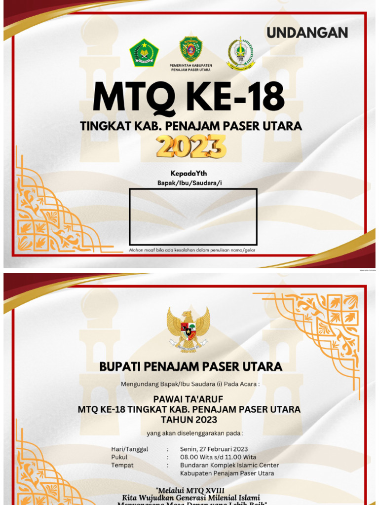 Undangan MTQ Ke 18 | PDF