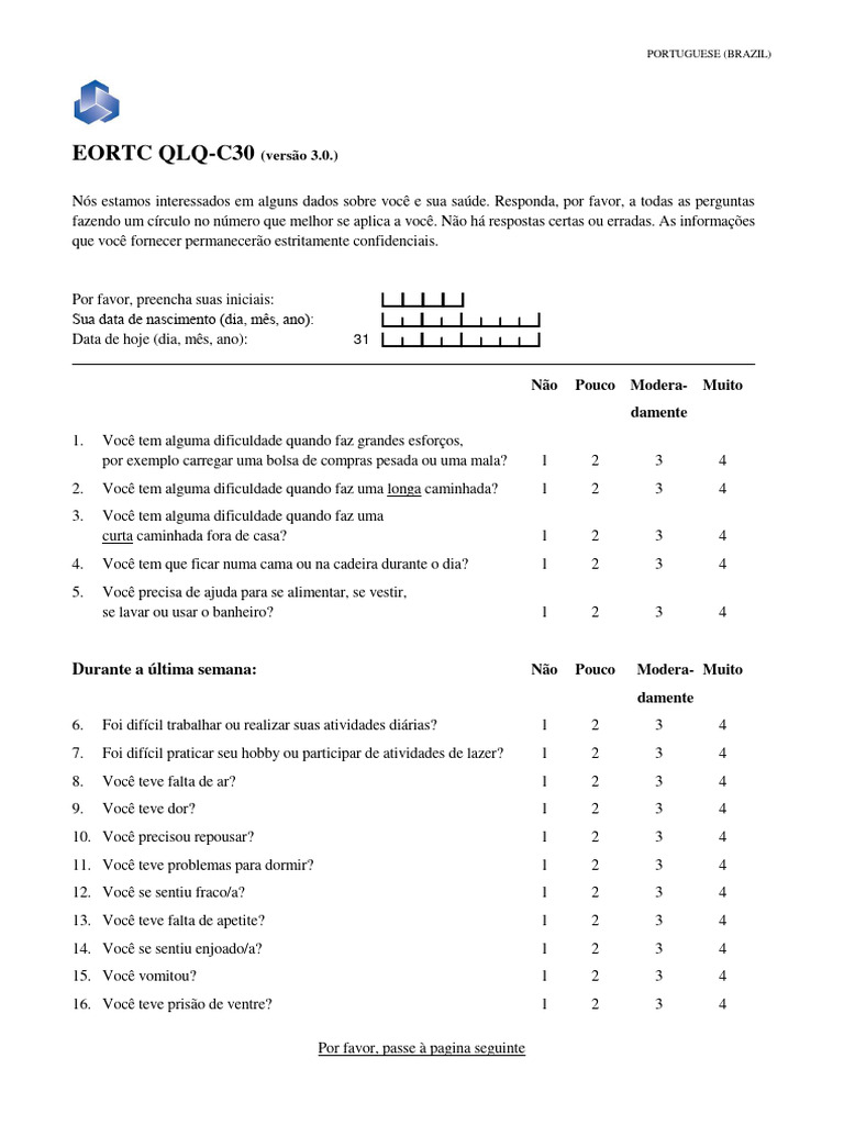 QLQ-C30 Portuguese (Brazil) | PDF