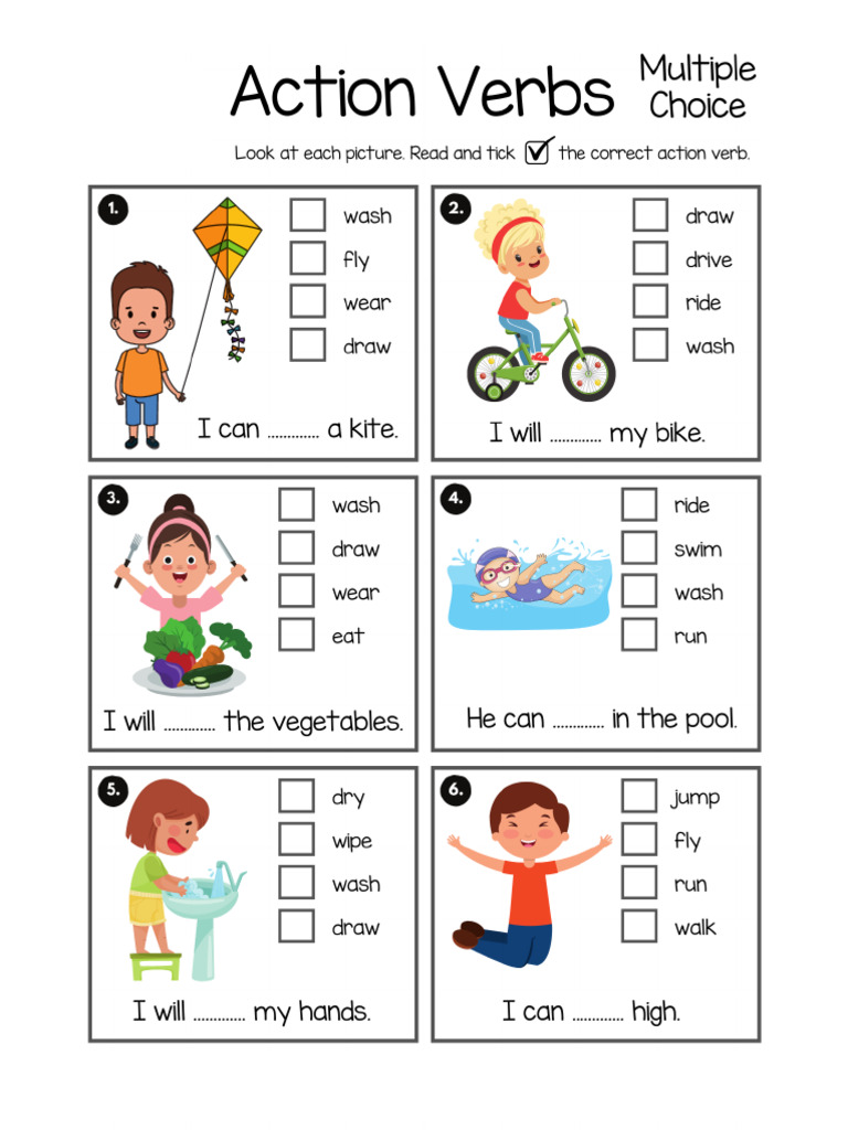 5 Action Words Worksheets | PDF