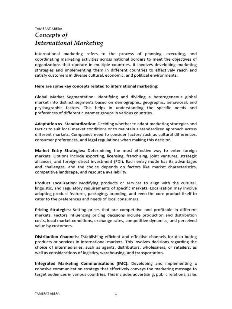 Key Concepts in International Marketing | PDF | Franchising | Marketing