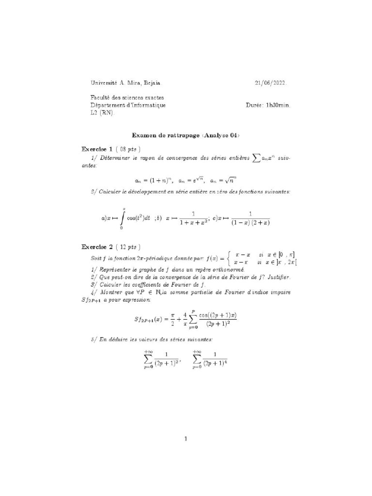 Sol Rattrapage Analyse 4 (Juin 2022) | PDF