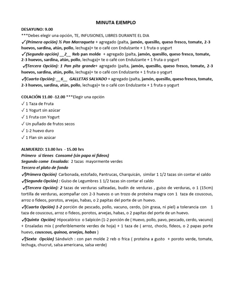 Minuta Ejemplo Carolina Sotomayor | PDF | Alimentos | Cocina