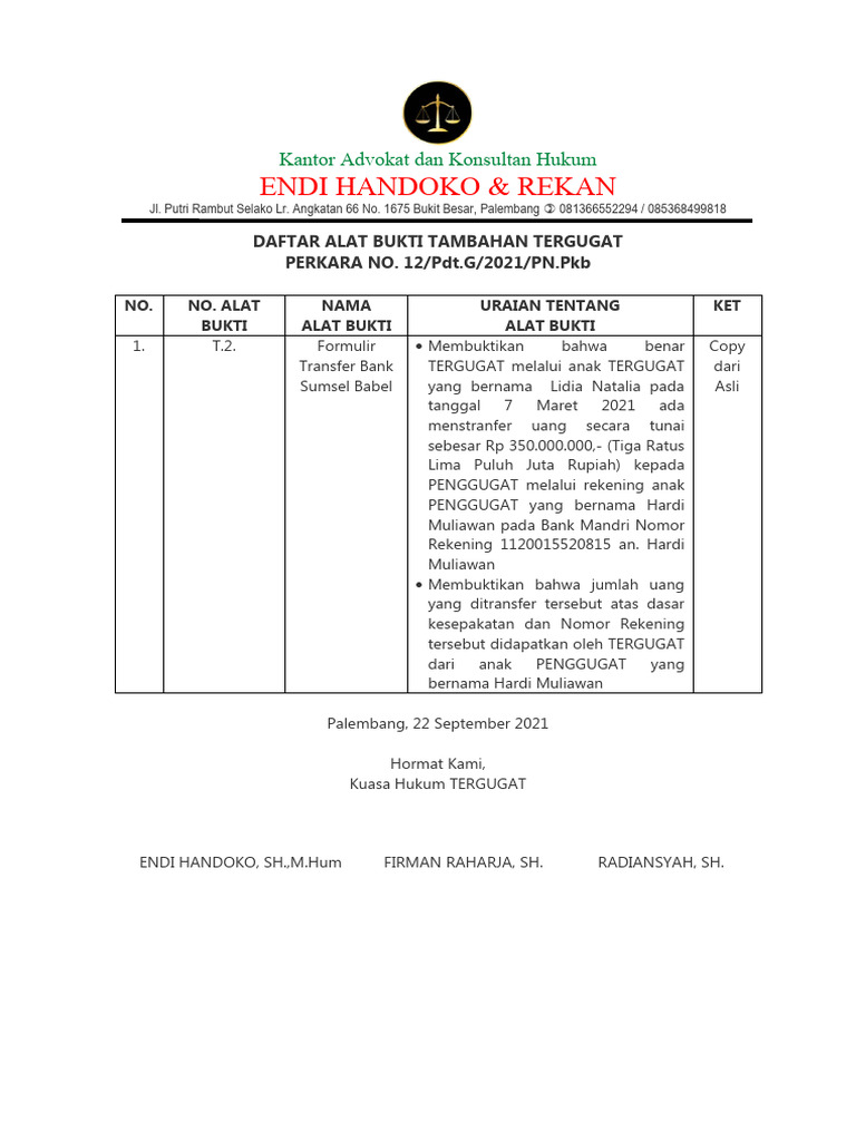 Contoh Format DAFTAR ALAT BUKTI TAMBAHAN | PDF