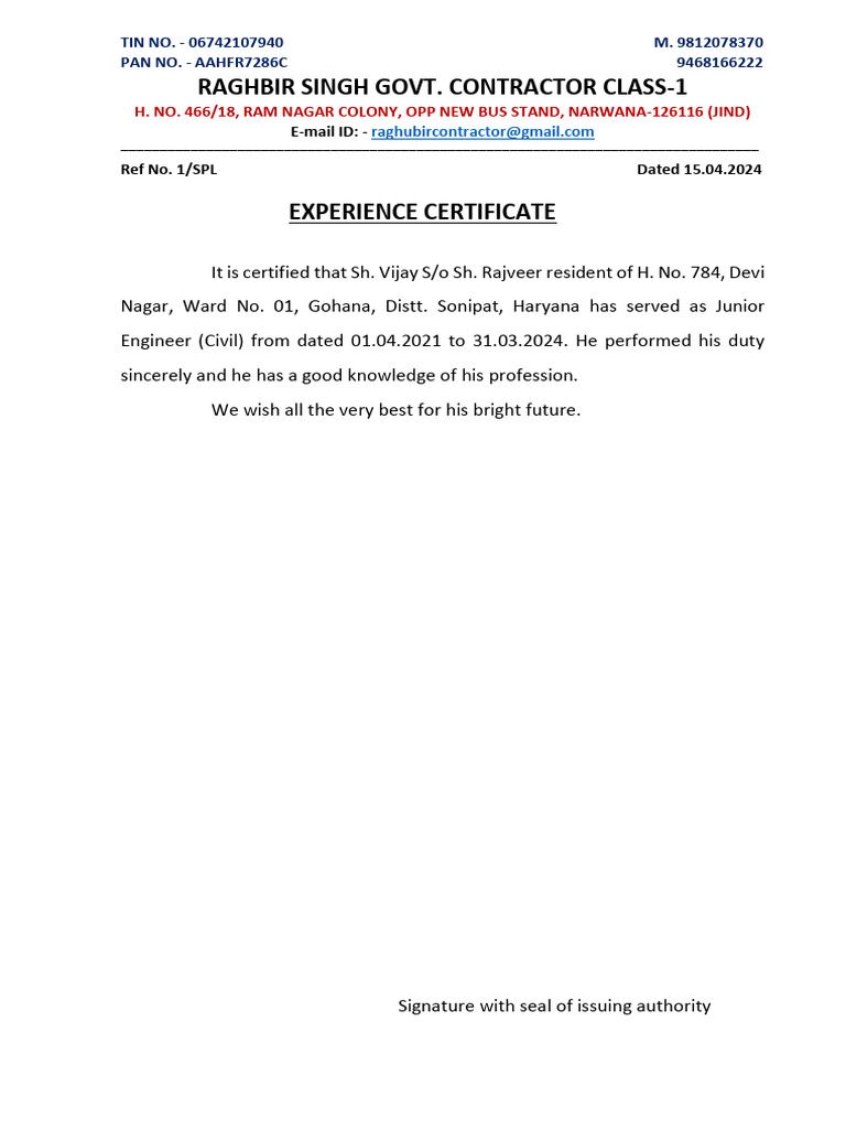 Experience Certificate | PDF