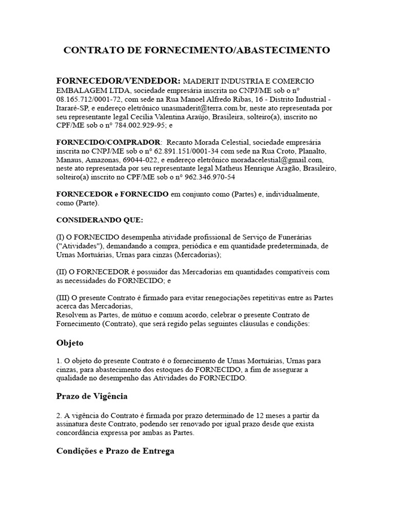 Contrato Funerária | PDF | Contrato legal | Lei das Obrigações
