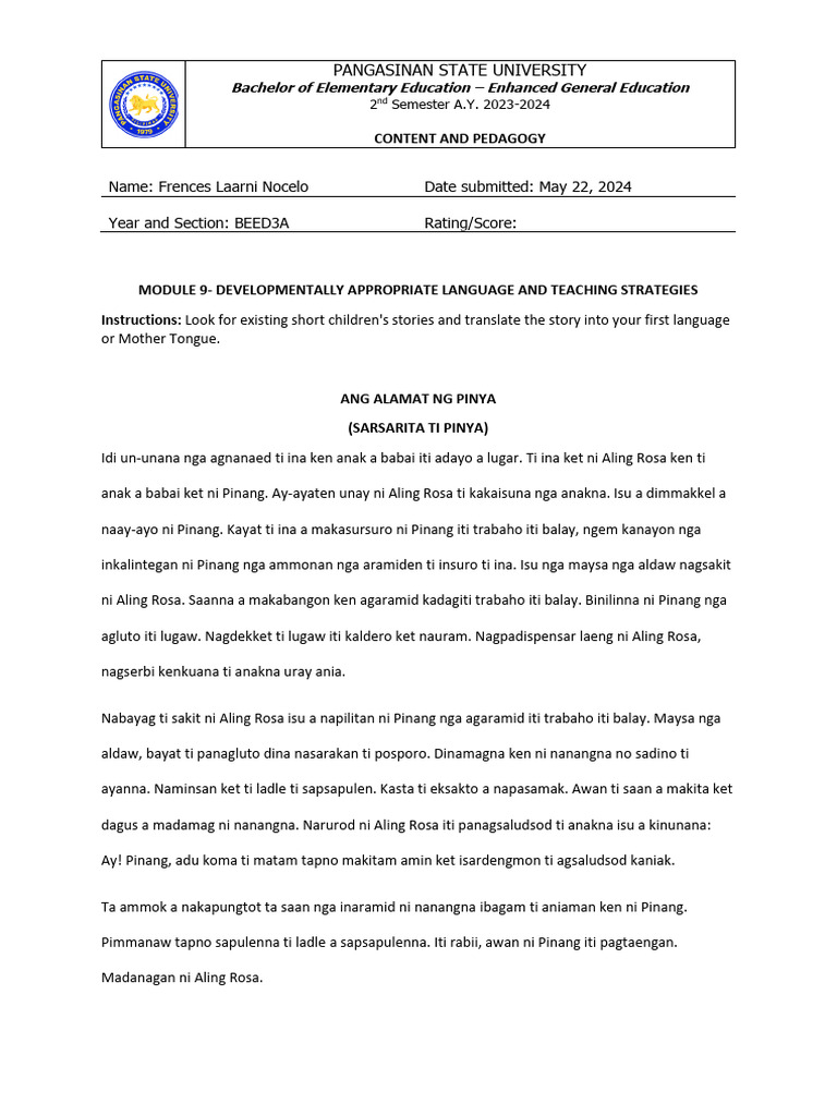 Module9 ContentandPedagogy Nocelo, FrecncesLaarni BEED3A | PDF