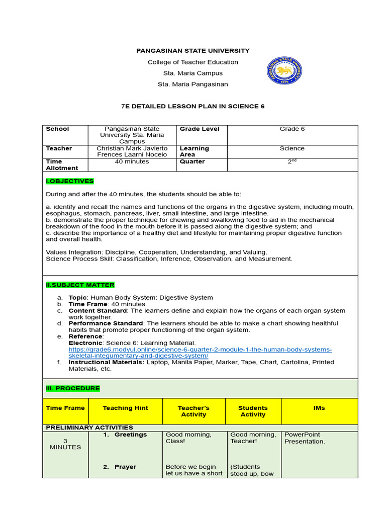 7e Lesson Plan Nocelo&javierto | PDF | Digestion | Stomach