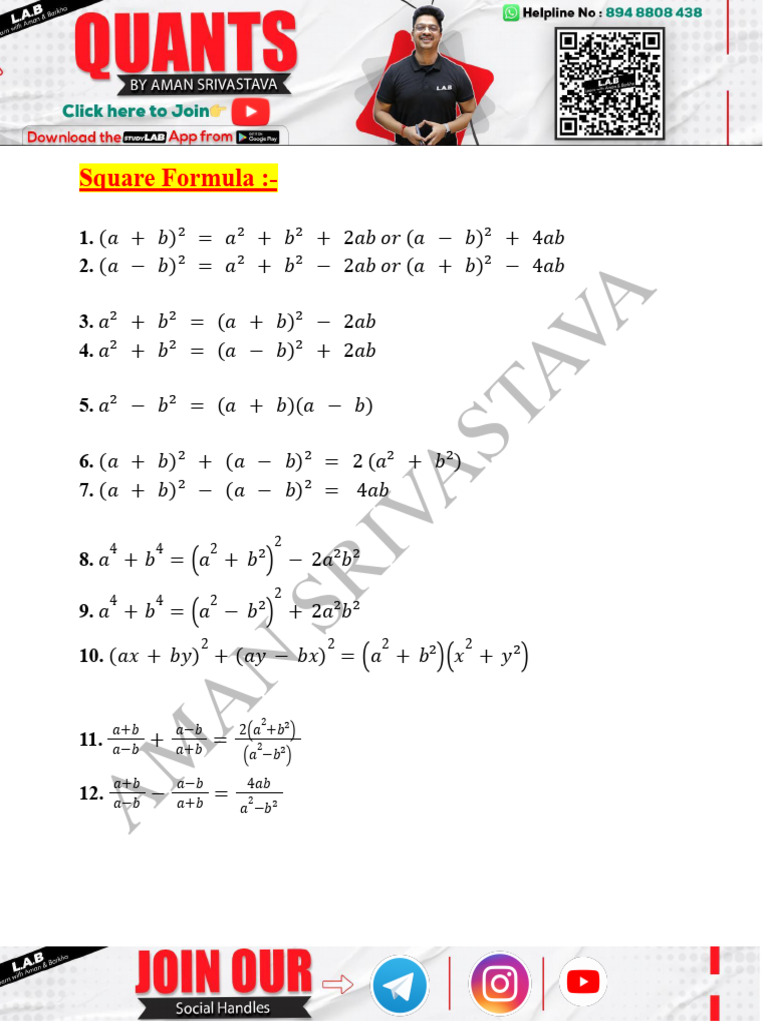 Algebra Formula BOOK.docx | PDF | Quadratic Equation | Mathematics