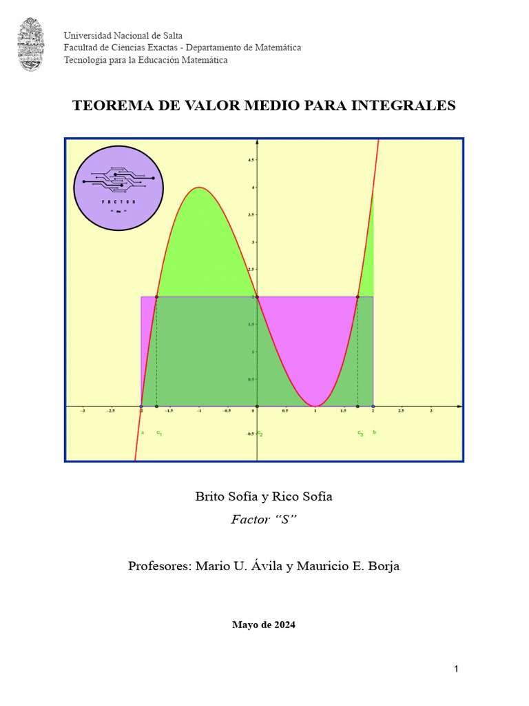 Proyecto Teorema De Valor Medio Para Integrales Pdf Integral