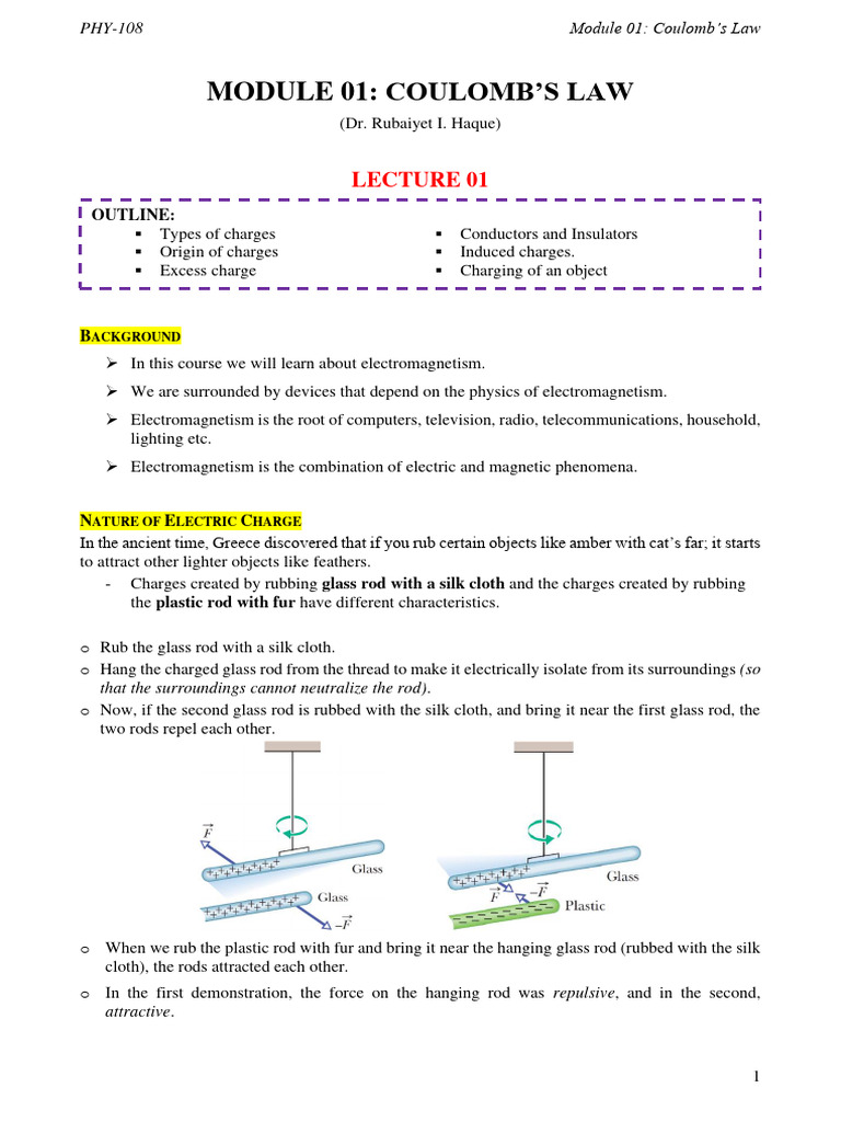 LECTURE 01 (NOTE) - Module 01 - Coulomb's Law | PDF | Electric Charge ...