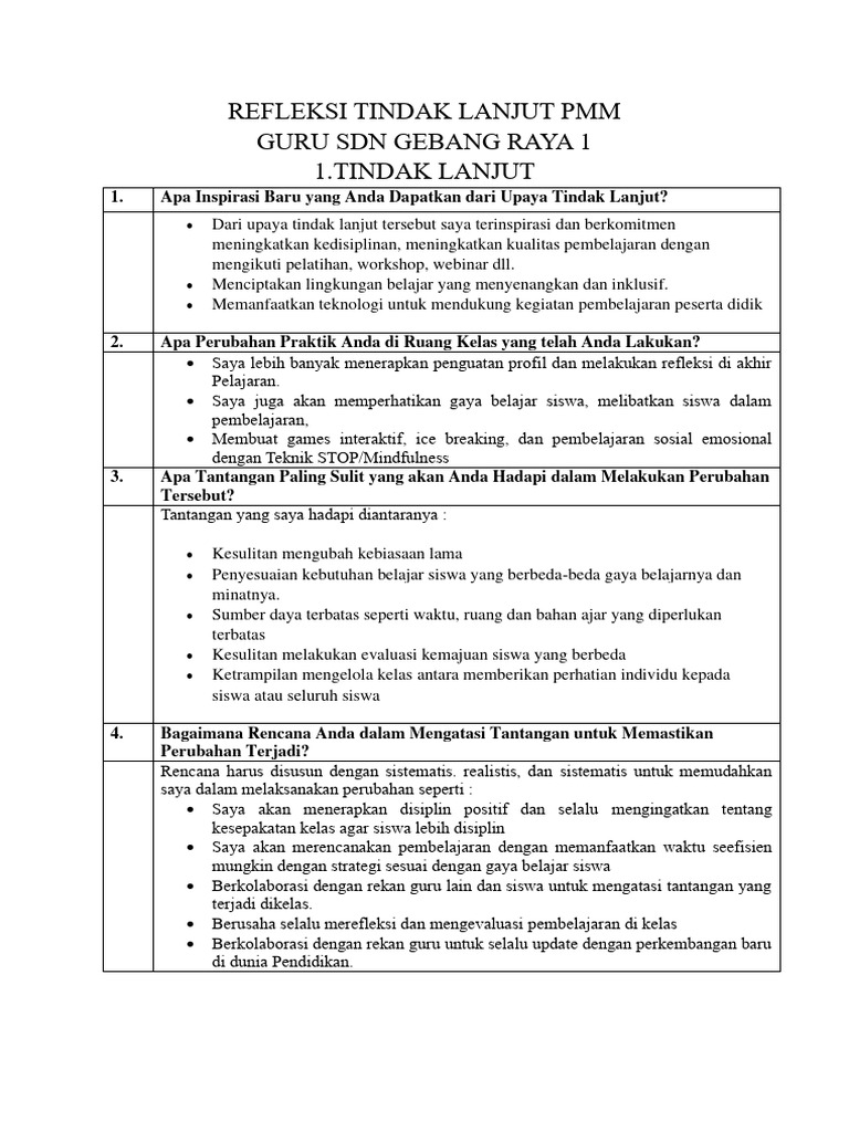 Refleksi Tindak Lanjut PMM J | PDF