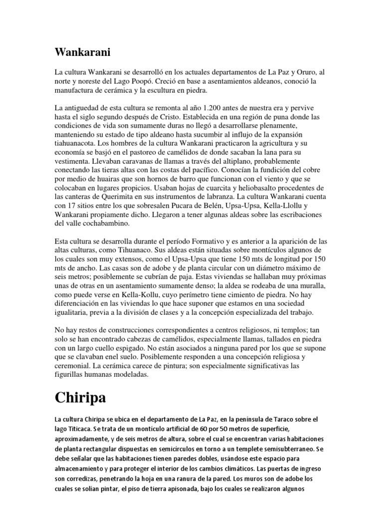 Culturas Wankarani y Chiripa: Historia y Características | PDF ...