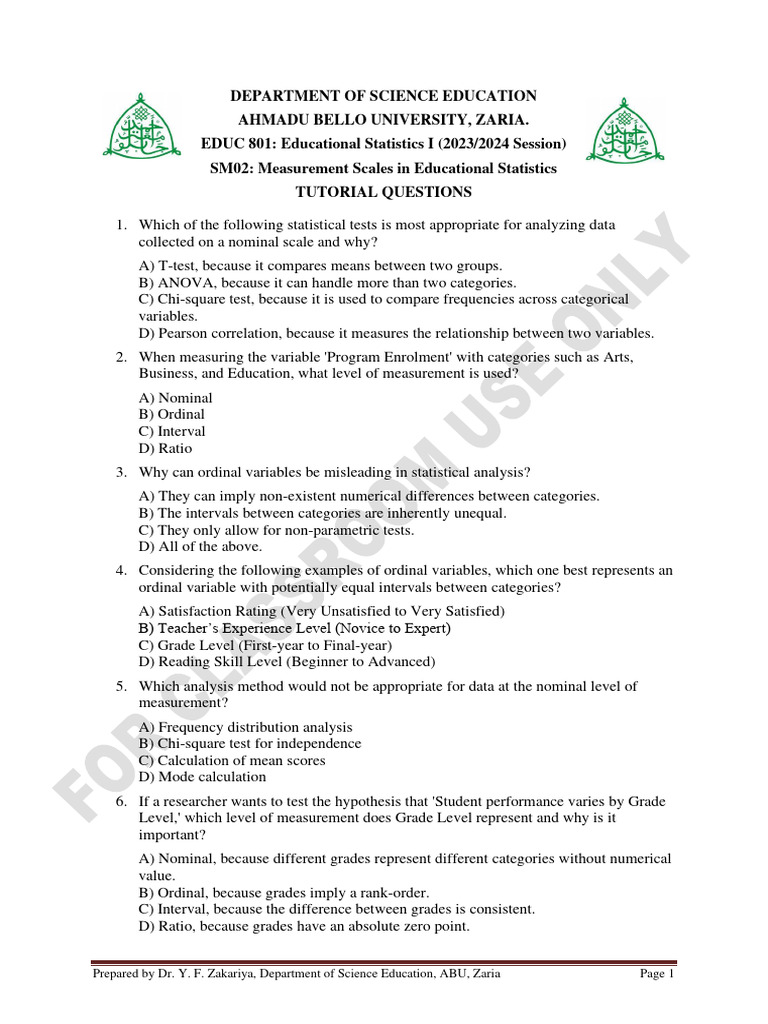 Educational Statistics Tutorial | PDF | Level Of Measurement | Statistics