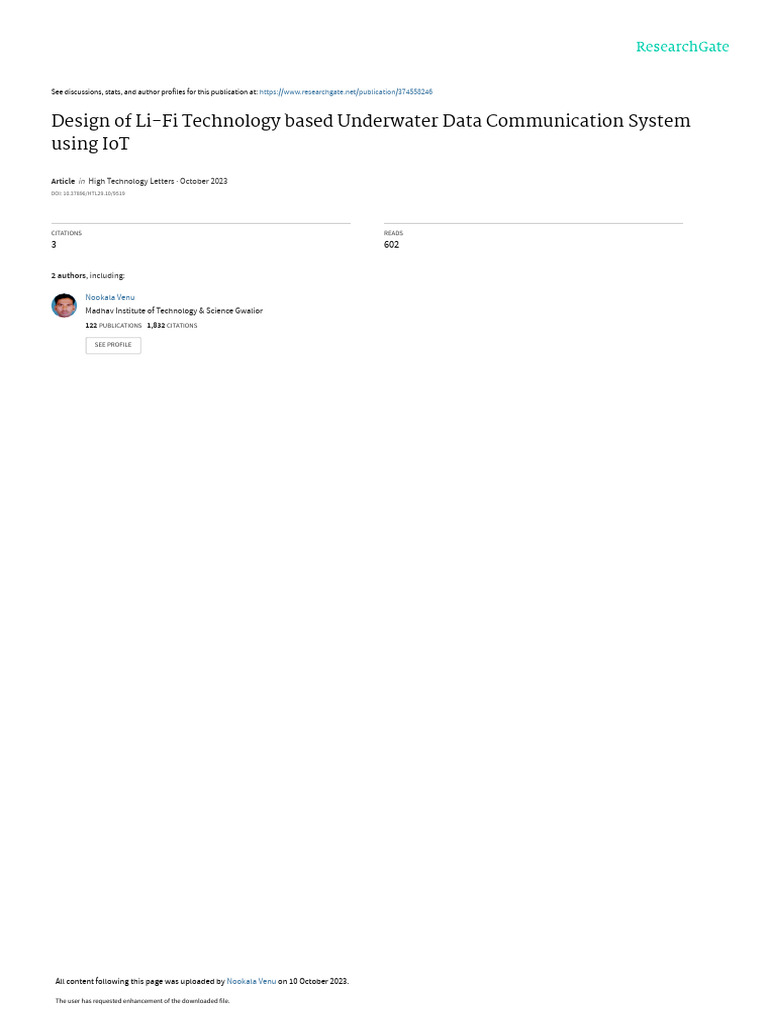 Design of Li-Fi Technology Based Underwater Data Communication System Using Iot | PDF | Light ...