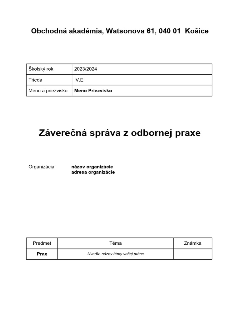 Prax-Správa Vzor A Pokyny | PDF