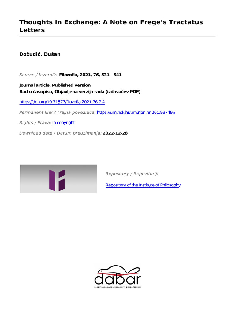 Thoughts in Exchange - A Note On Frege's Tractatus Letters | PDF ...