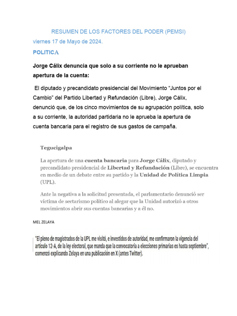 Factores de Poder en Honduras: Política, Economía y Salud | PDF | Honduras