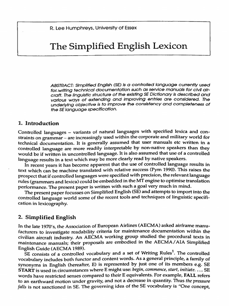 007 - R. Lee Humphreys - The Simplified English Lexicon | PDF | Word | English Language