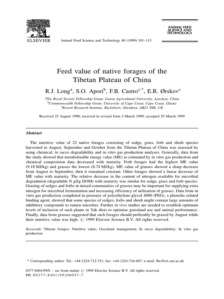 Feed Value of Native Forages of The | PDF | Meadow | Grazing