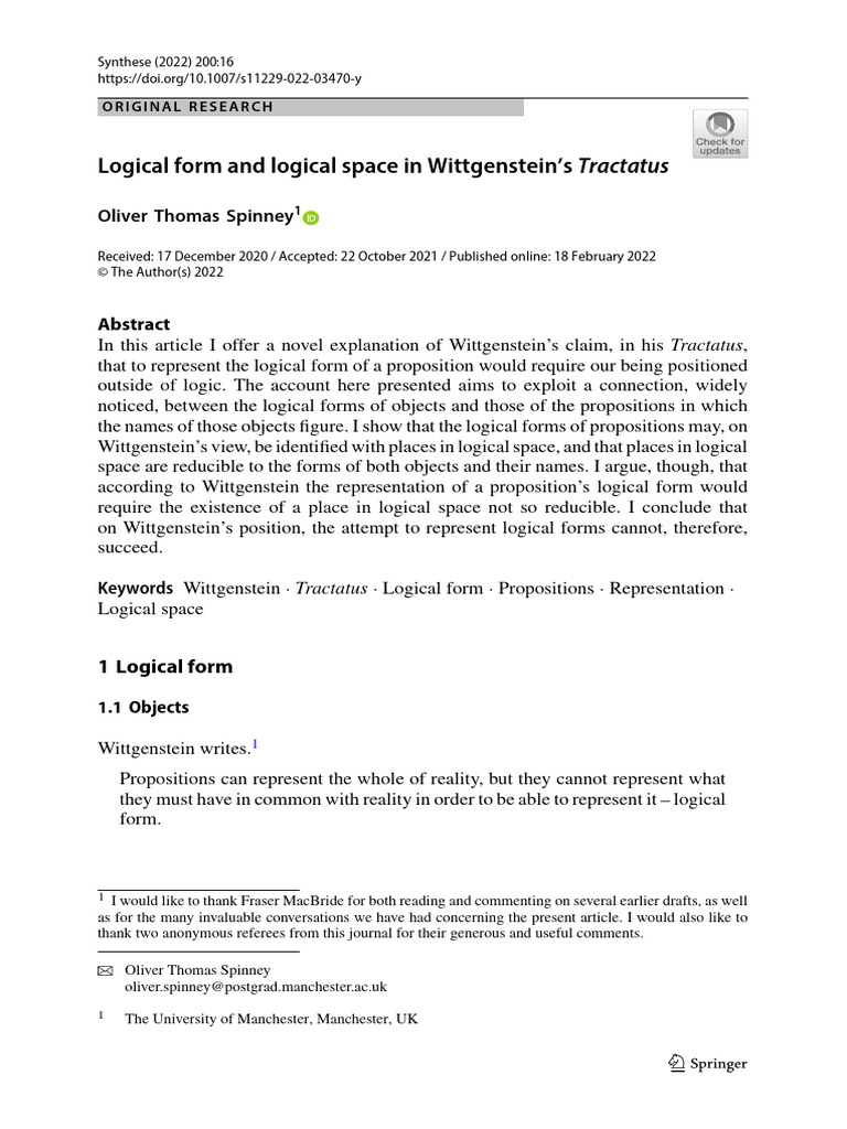 Logical Form and Logical Space in W's TLP | Download Free PDF | Logic