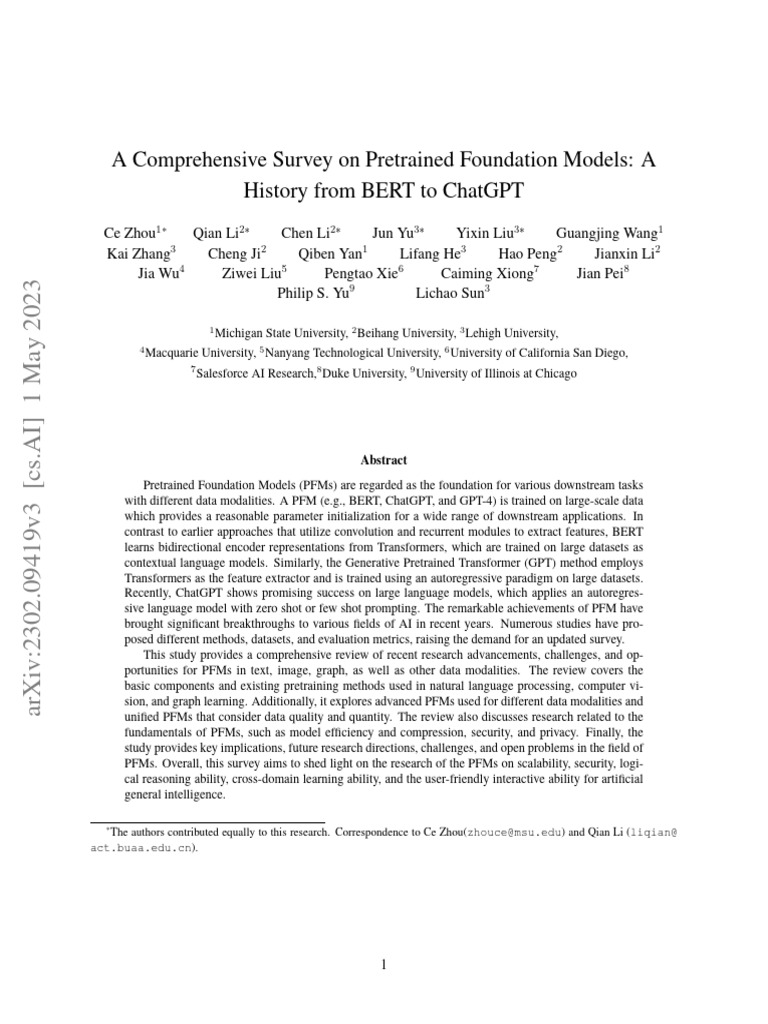 A Comprehensive Survey On Pretrained Foundation Models: A History From BERT To ChatGPT | PDF ...