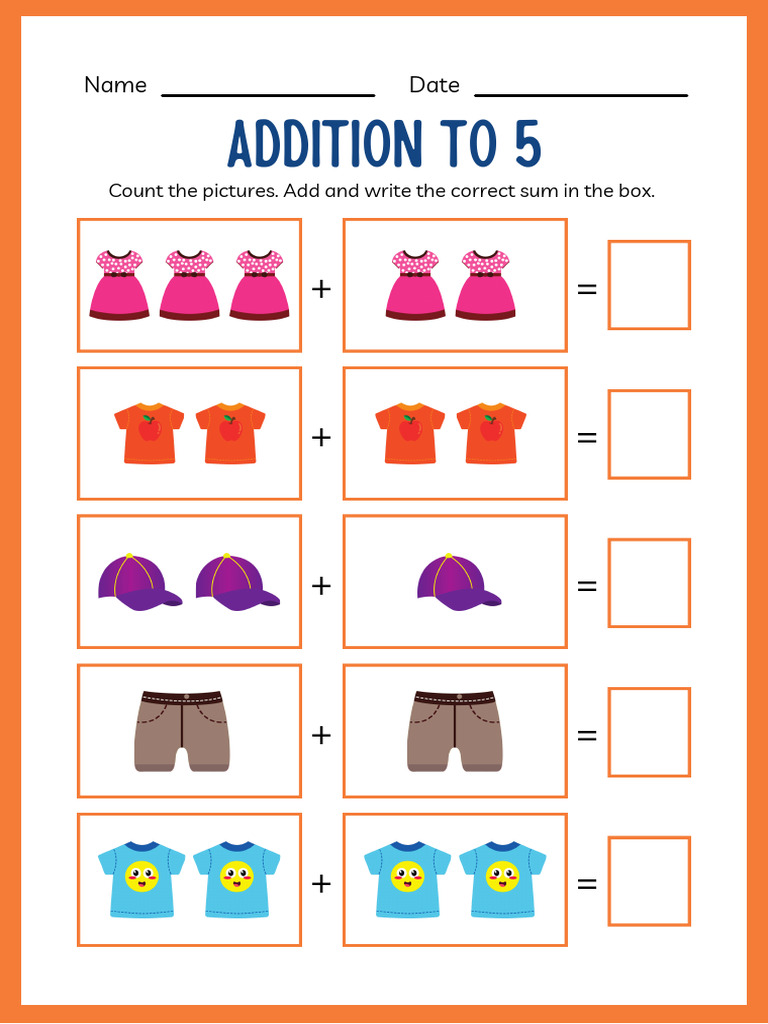 Addition to 5: Picture Counting Exercise | PDF