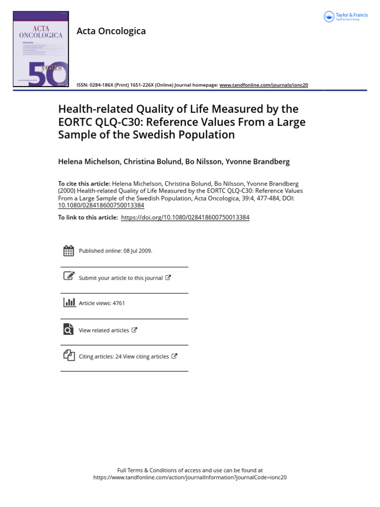 Health-Related Quality of Life Measured by The EORTC QLQ-C30 Reference ...
